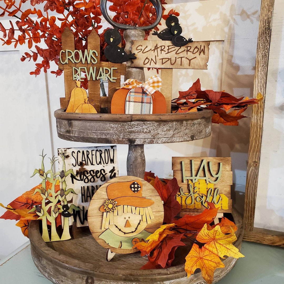 Scarecrow Tiered Tray Decor, Fall Tiered Tray, Scarecrow Decor, Wood ...
