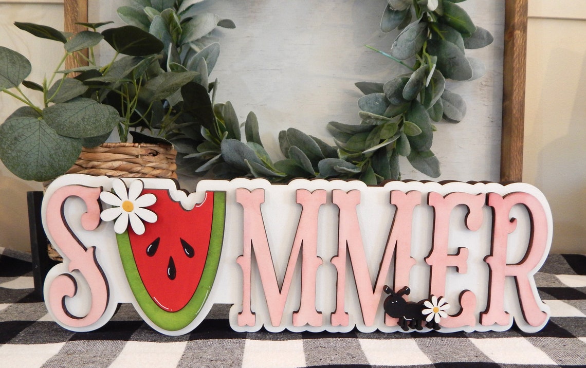 Summer Wood Block Watermelon Word, Summer Decor, Summer Watermelon With ...