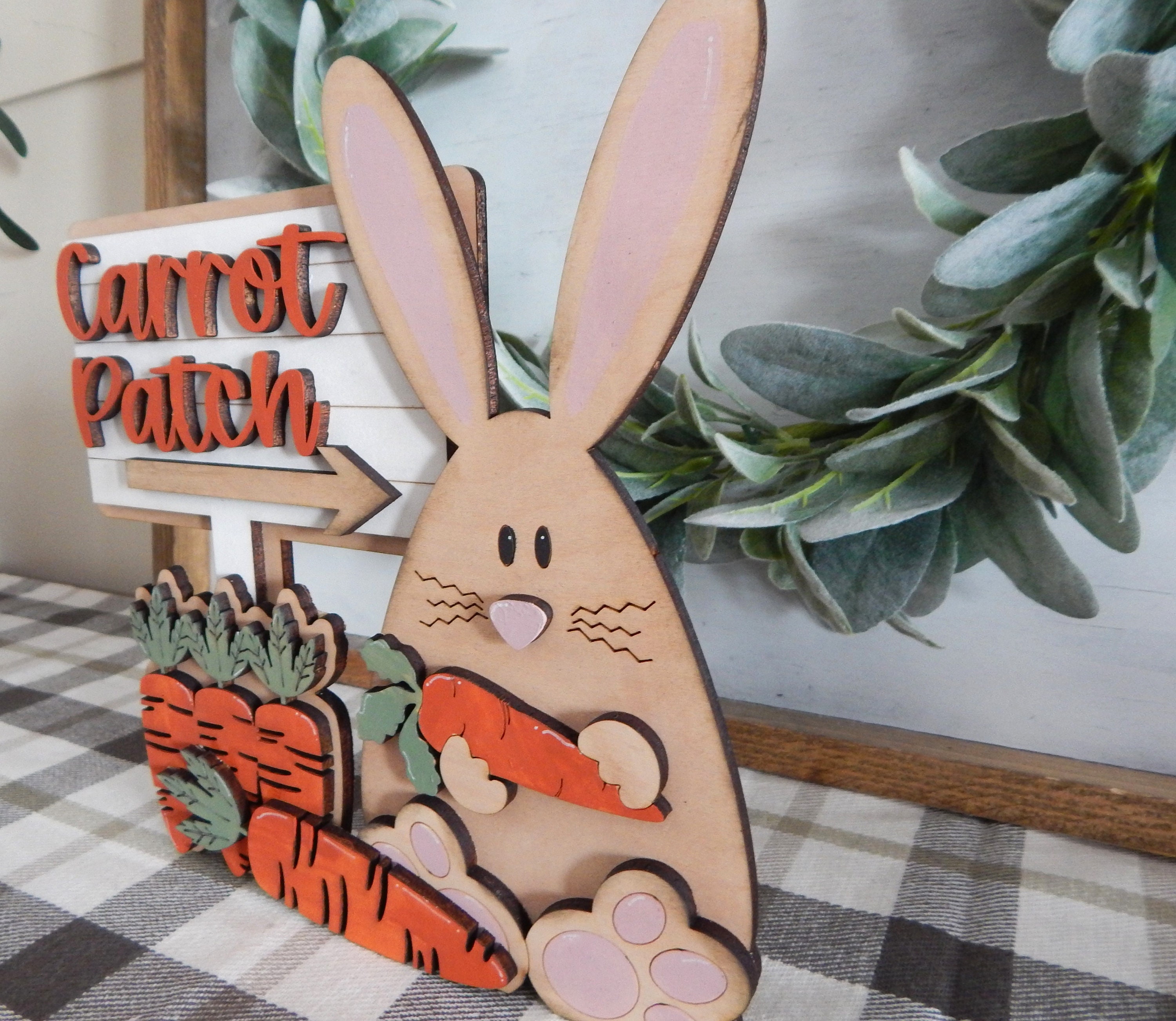 Bunny in a Carrot Patch Wood Easter and Spring Decor - Etsy