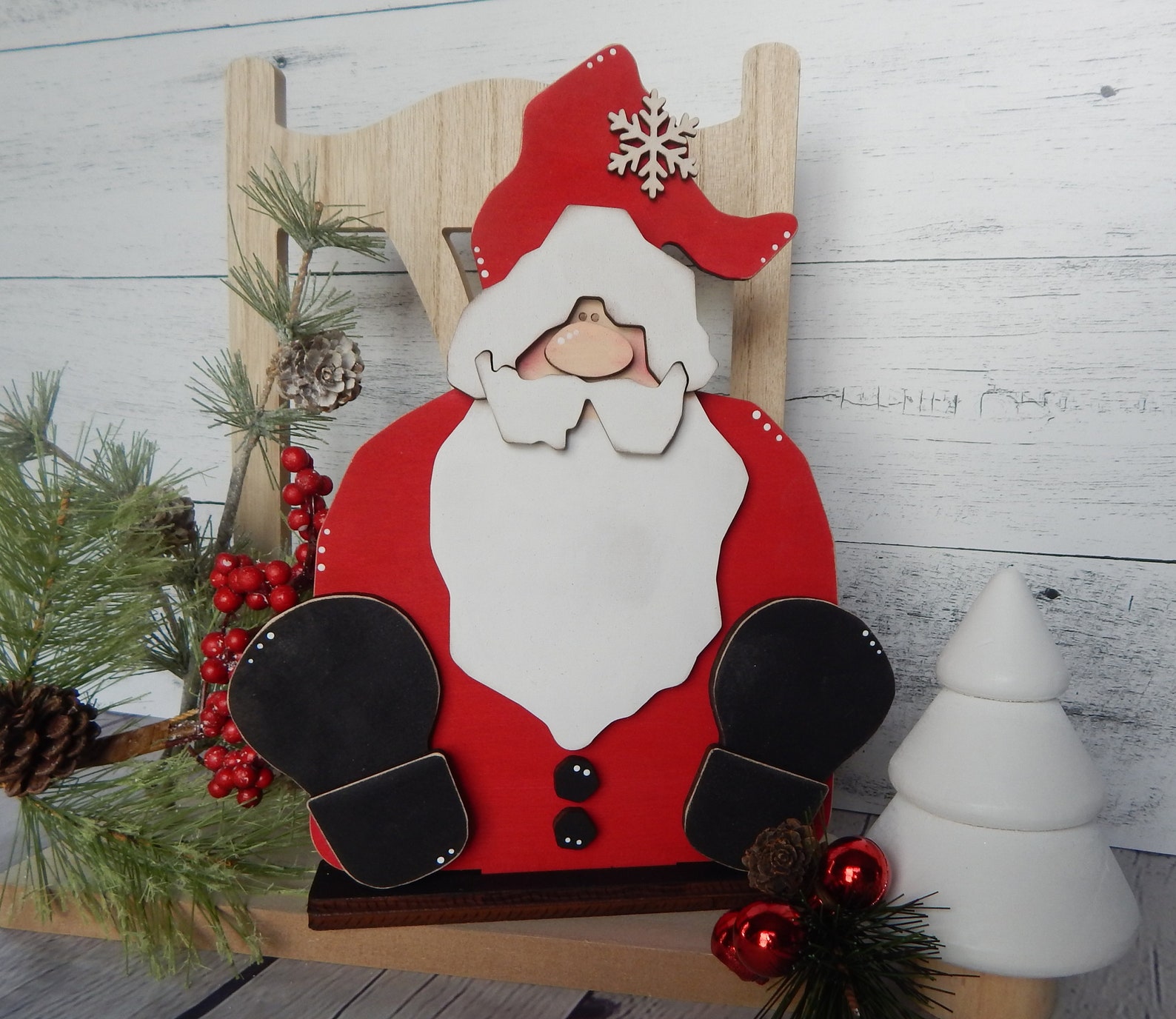 Wood Sitting Santa, Christmas Table Decor, Christmas Mantle Decor ...