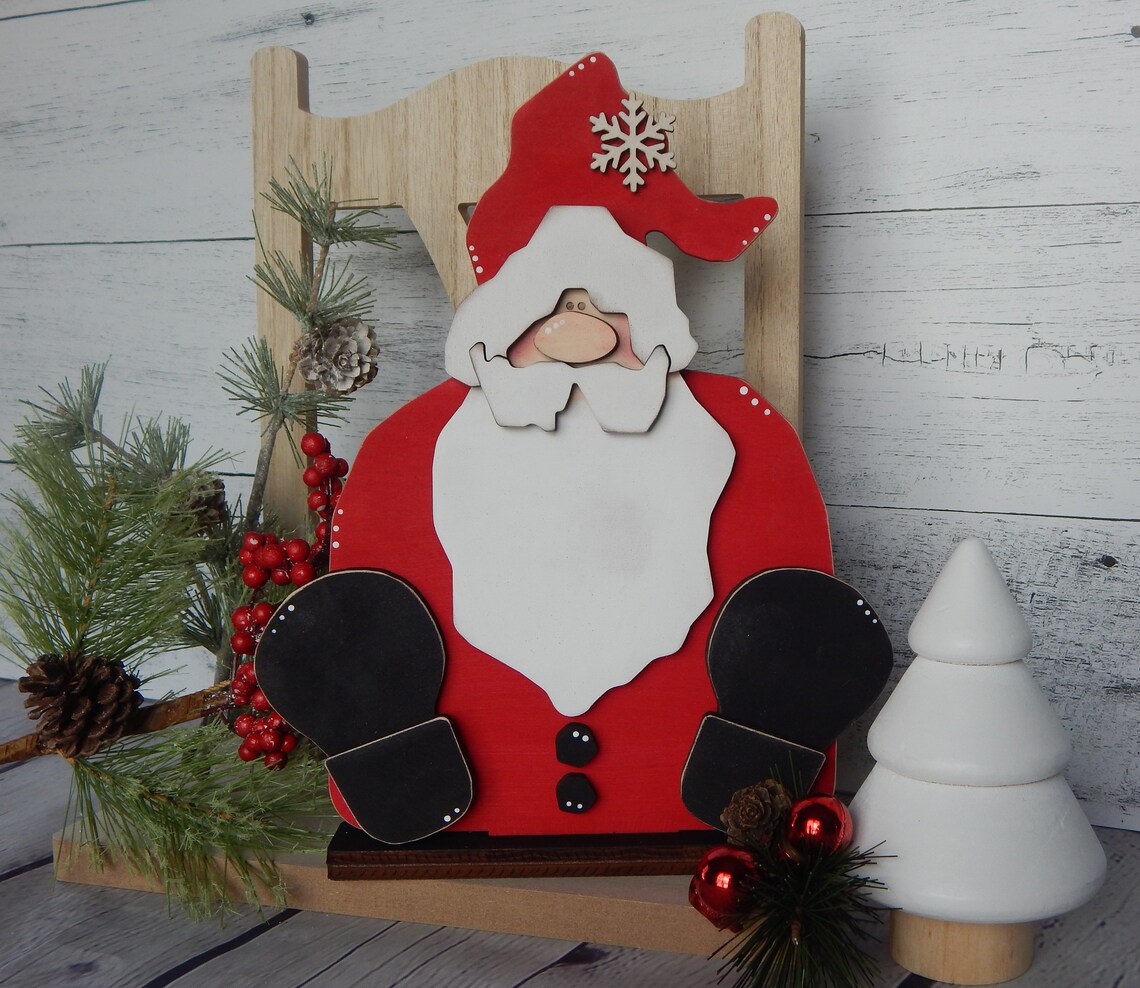 Wood Sitting Santa Christmas Table Decor Christmas Mantle - Etsy
