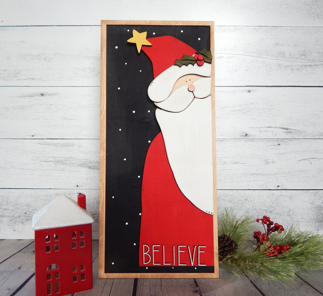 Santa Wood Framed Christmas Sign, Christmas Decor, Believe in the Magic ...