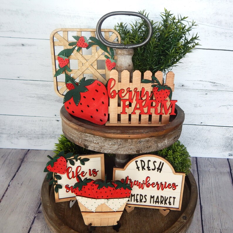 Summer Strawberry Tiered Tray Tiered Tray Set Strawberry - Etsy