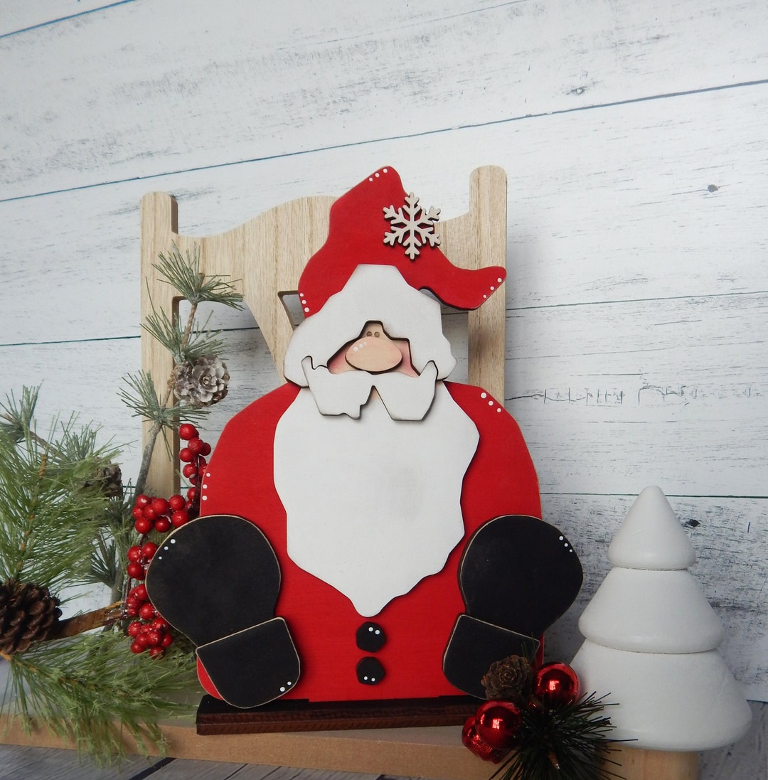 Wood Sitting Santa, Christmas Table Decor, Christmas Mantle Decor ...