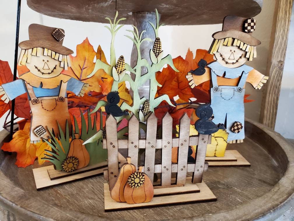 Scarecrow Family Fall decor tiered tray decor Thanksgiving | Etsy