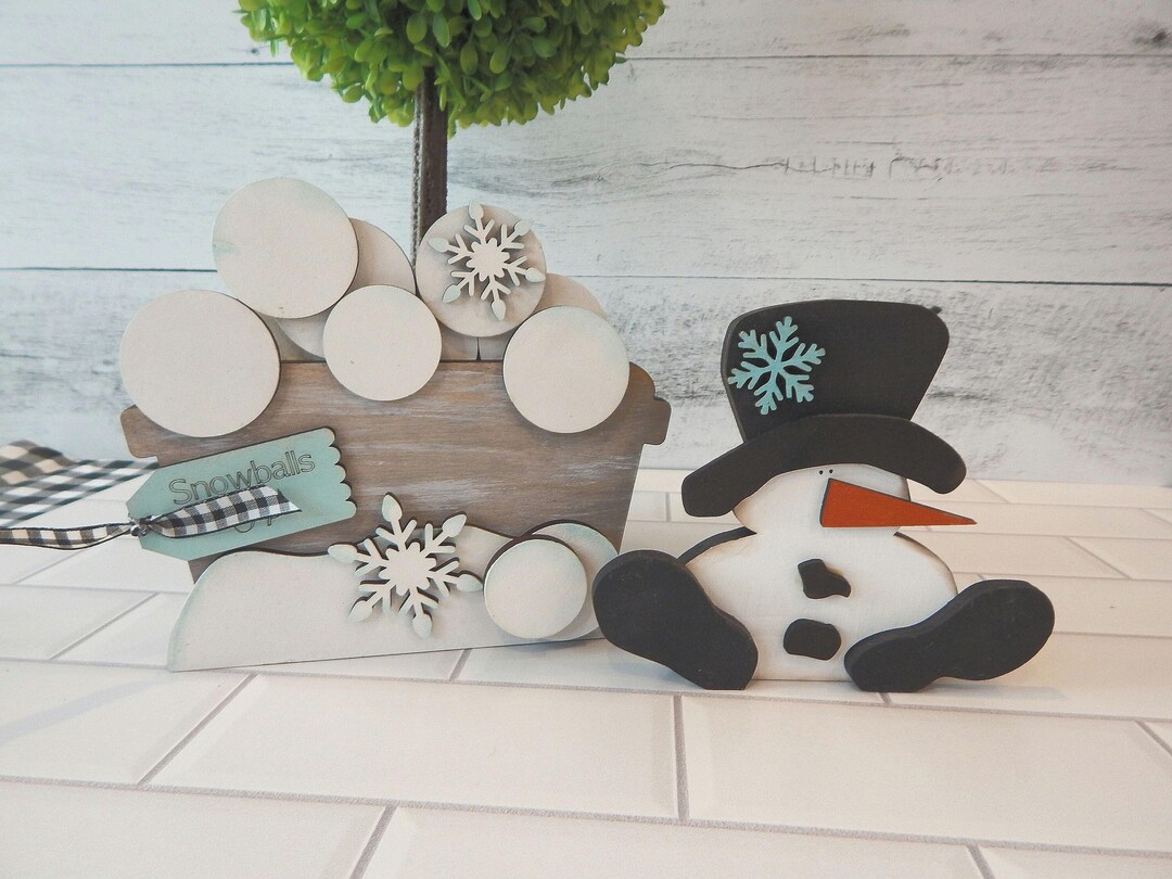 Winter Snowman and Snowball Bucket, Winter Tiered Tray Decor, Snowman ...