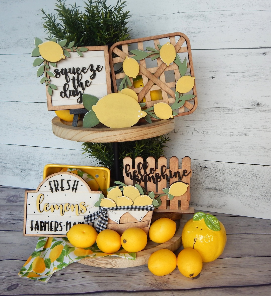 Summer Lemon Tiered Tray Set, Summer Tiered Tray, Tiered Tray, Lemon ...