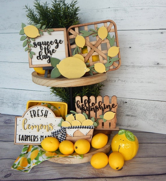 Summer Lemon Tiered Tray Set Summer Tiered Tray Tiered Tray - Etsy