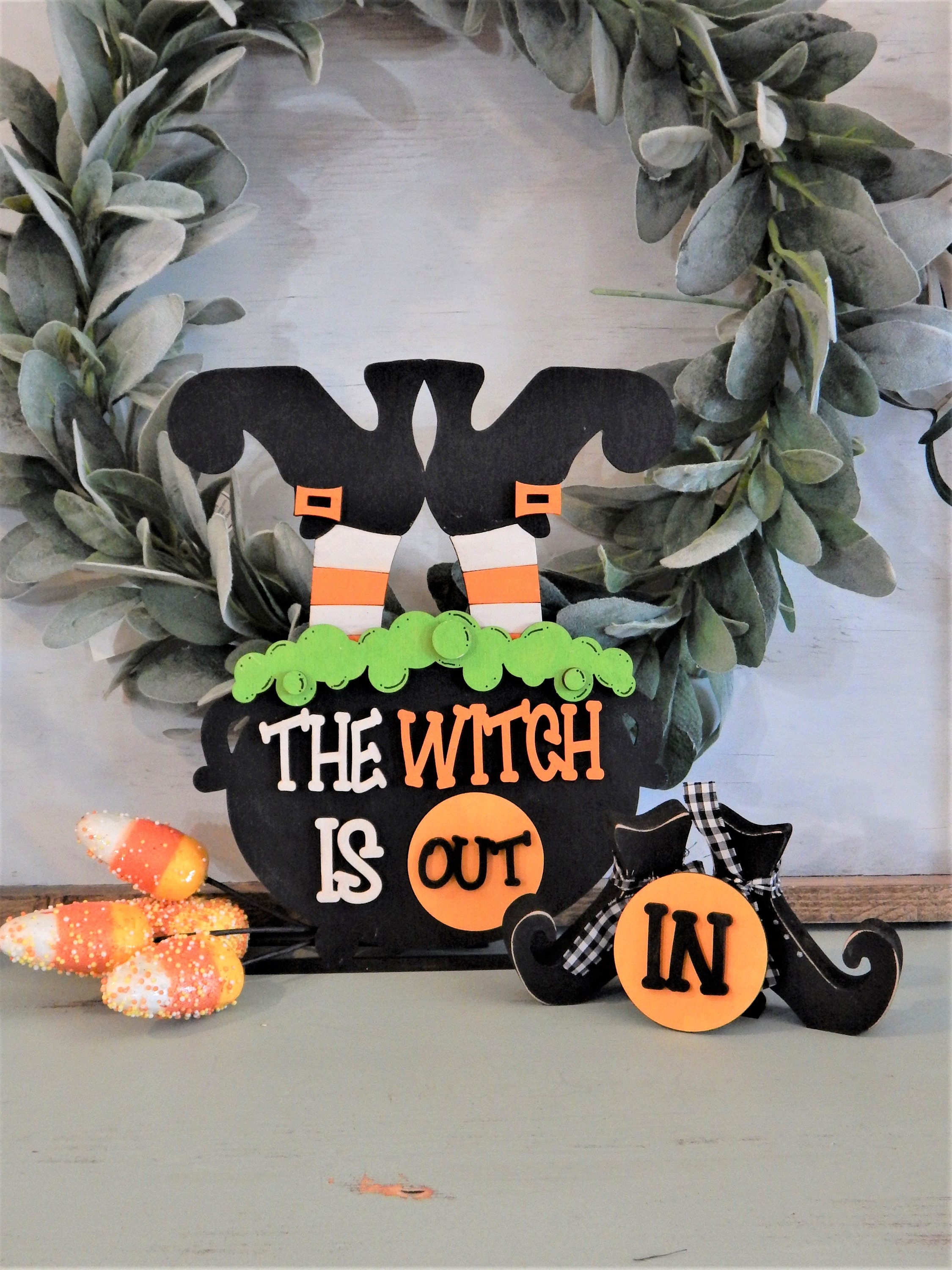The Witch is in the Witch is Out Interchangeable Sign, Witch Cauldron ...