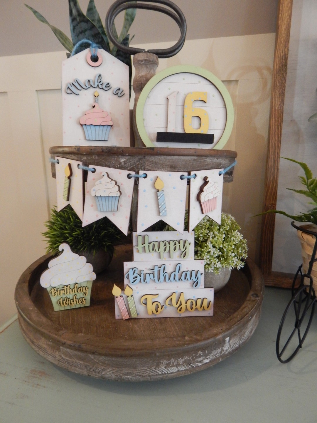 Birthday Tiered Tray Set, Birthday Signs, Birthday Decor, Happy ...