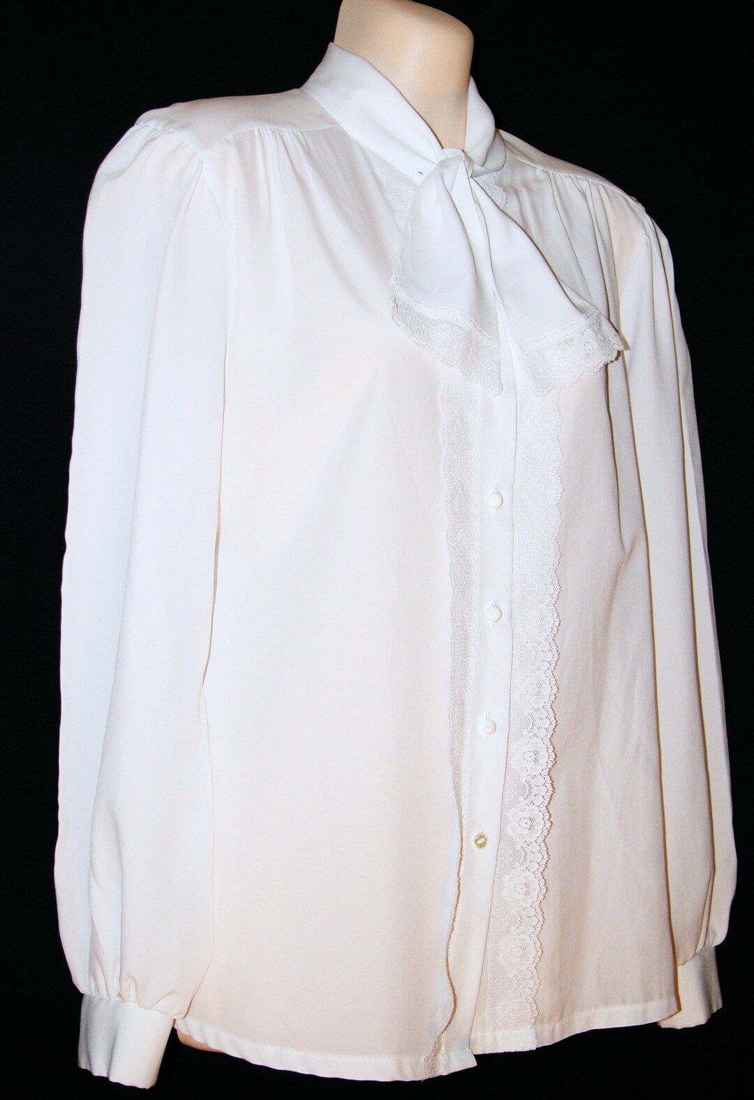 Vintage "judy Bond" 70s-80s Lacy Ascot Blouse Secretary ~ Lace Front ...