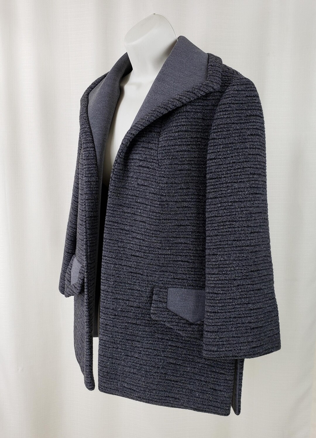 Vintage Lilli Ann Wool Knit Jacket: 1960s Charcoal Ribbed Mod MCM Coat ...