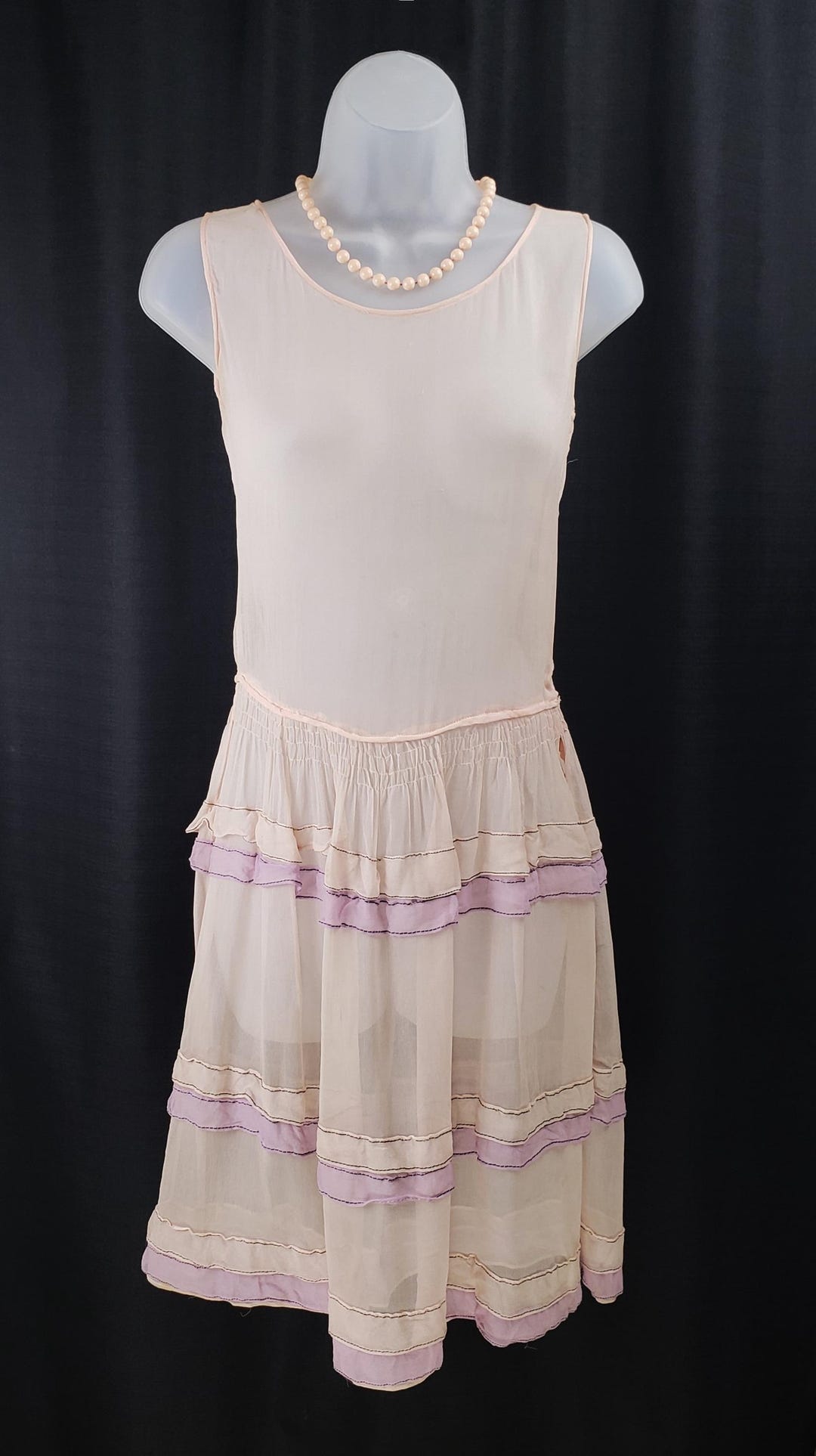 Antique 1920s Pastel Tissue Crepe Silk Dress~ Ruffles Drop Waist~ Women ...