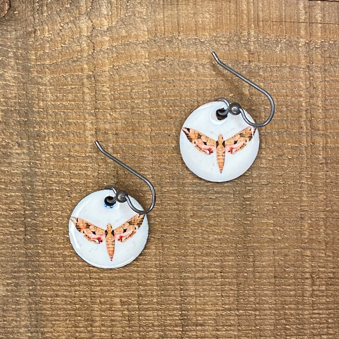 Hawk Moth, Sphinx Moth Earrings, Enameled Moth Jewelry, Enameled Insect ...