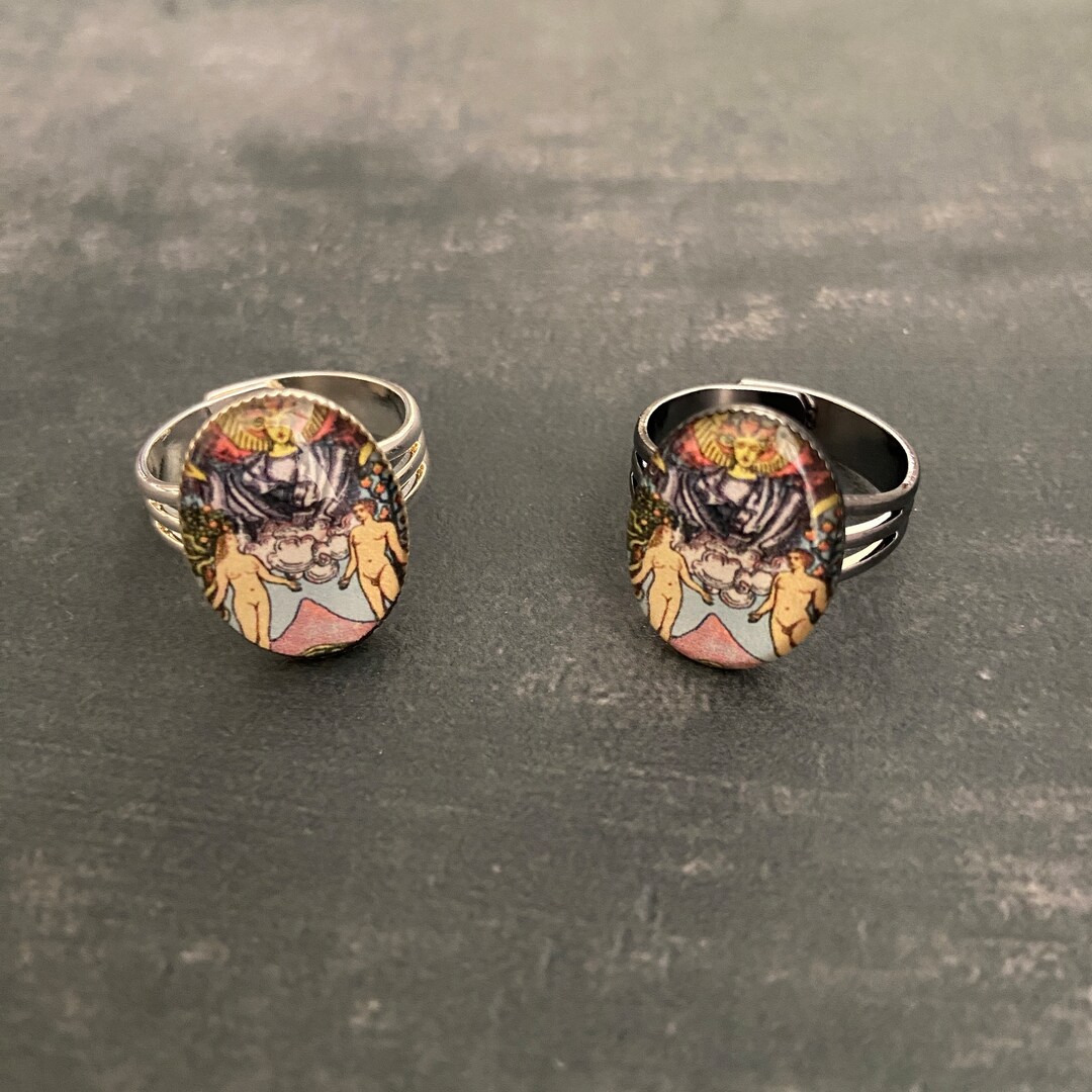 The Lovers Tarot Ring, Adjustable Silver or Gunmetal, Witchy Witch ...