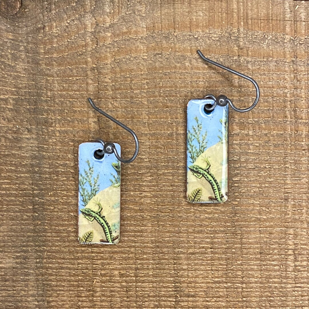 Handmade Enamel Lizard Earrings: Sterling Silver Ear Wires - Etsy