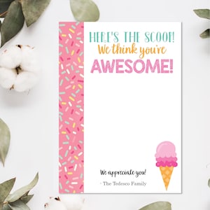 PRINTED Ice Cream Gift Card Holder, Teacher Appreciation Gift, Teacher ...