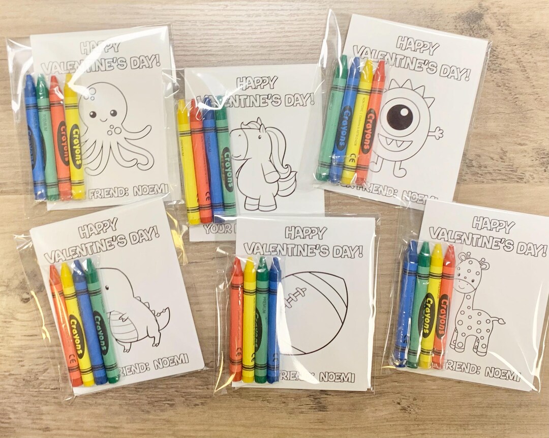 Valentine Coloring Card Kit, Valentine Coloring Card Set, Personalized ...