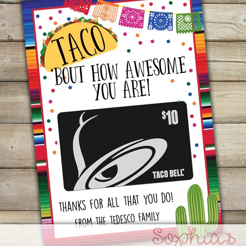 PRINTED Taco Gift Card Holder Let's TACO 'bout How - Etsy
