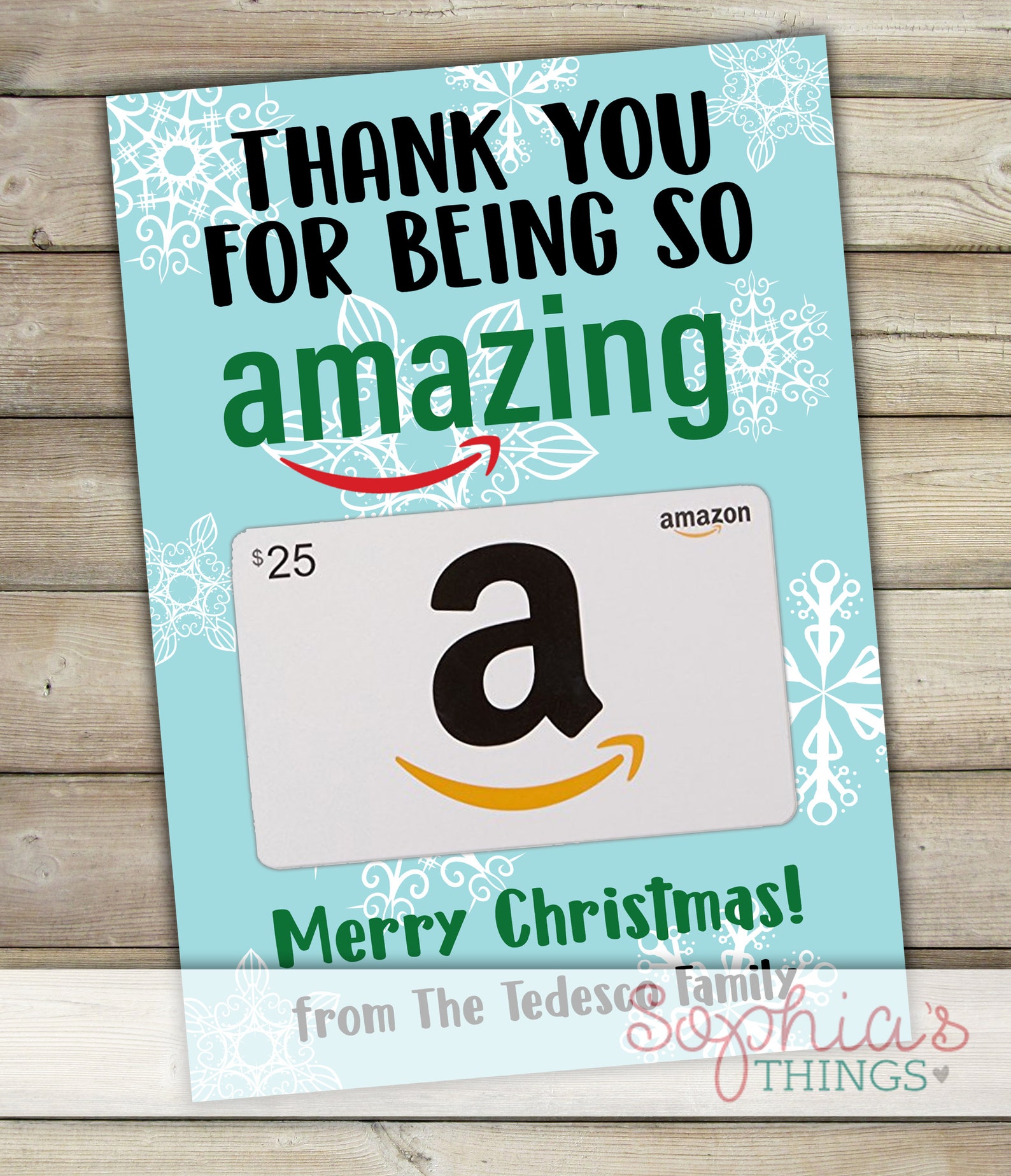 PRINTED Amazon Christmas Gift Card Holder Thanks for Being so - Etsy