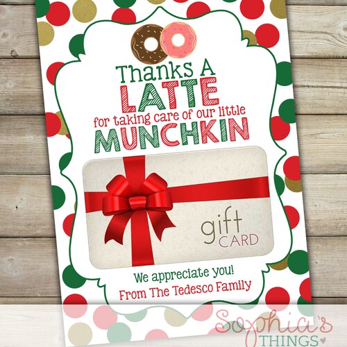 EDITABLE Christmas Thanks a Latte Coffee Donut Gift Card - Etsy