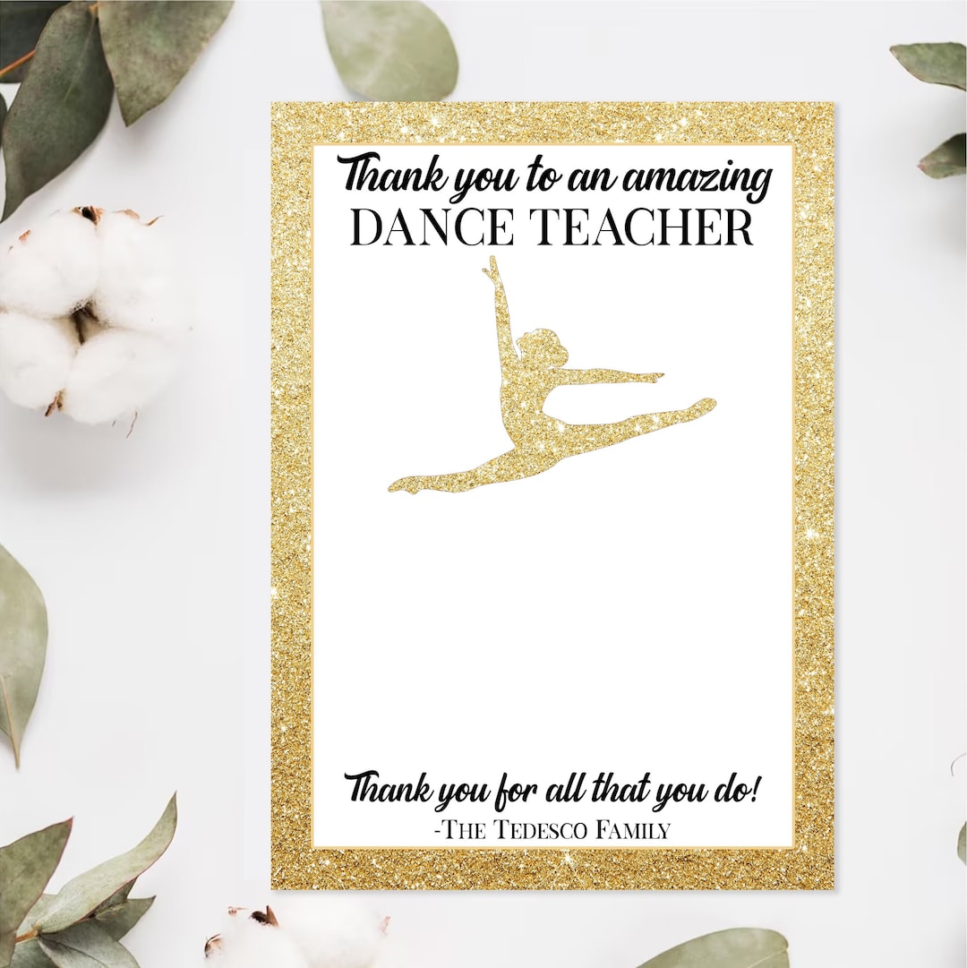 PRINTED Dance Teacher Gift Card Holder, Dance Teacher Thank You Card ...