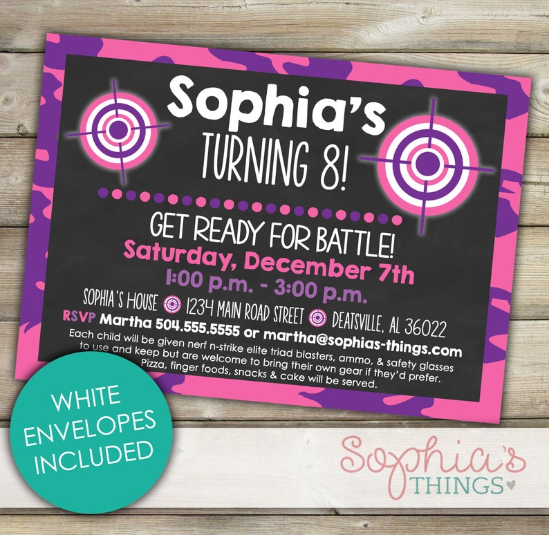 Dart Invitation Dart Gun War Party Invite Girl Gun War - Etsy