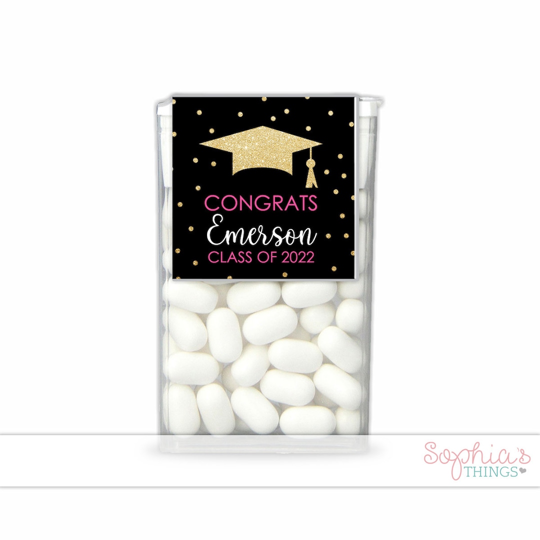 Graduation Mint Box Labels, Gold Glitter Graduation Party Favor ...