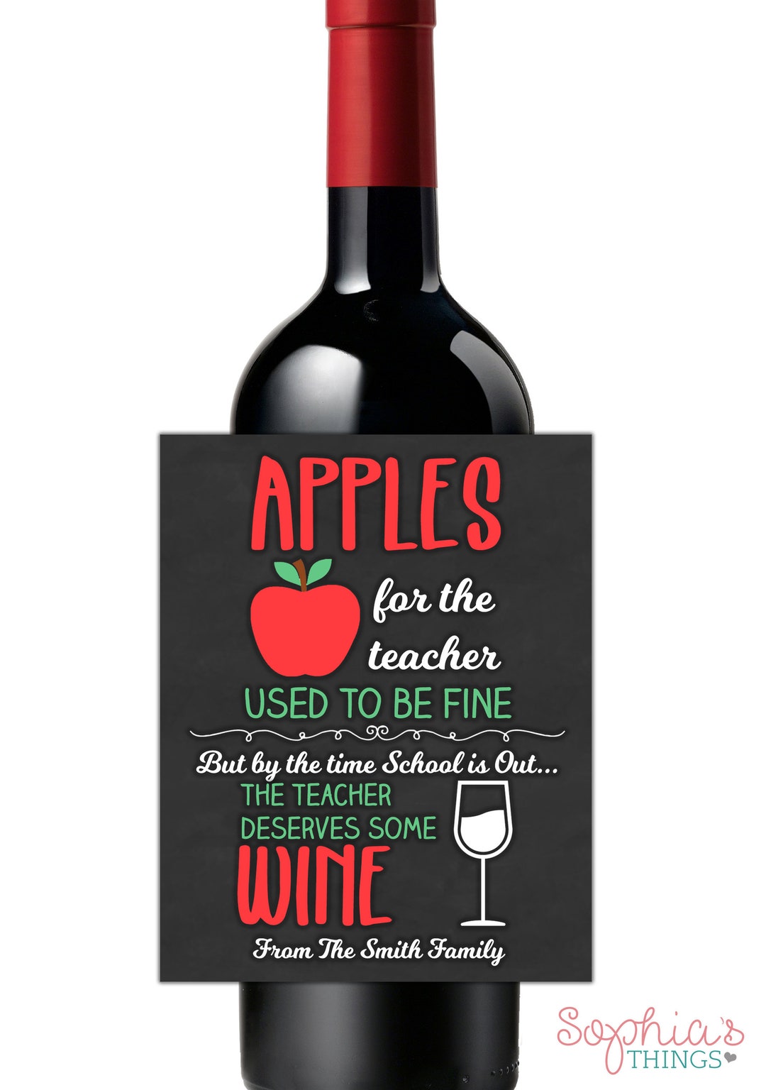 Personalized Teacher Gift Wine Bottle Labels, Apples for the Teacher ...