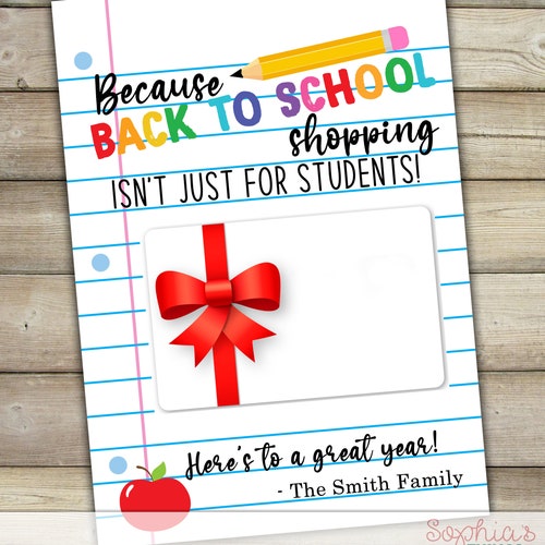 EDITABLE First Day of School Teacher Gift Card Back to School - Etsy