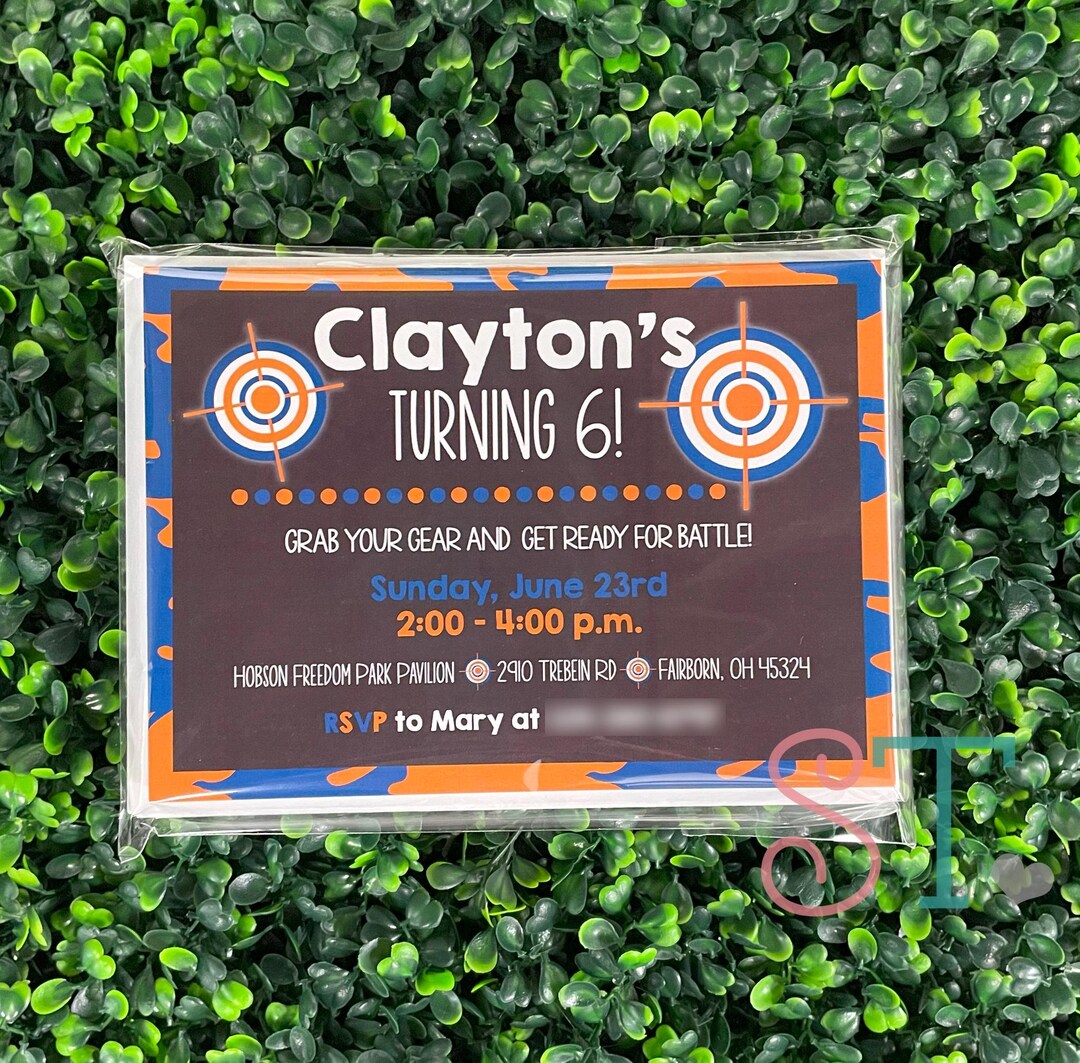 Dart Invitation, Dart Gun War Party Invite, Girl Gun War Invitation ...