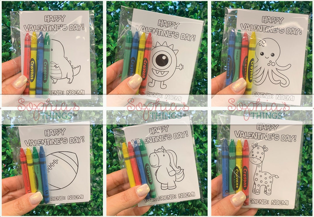 Valentine Coloring Card Kit, Valentine Coloring Card Set, Personalized ...