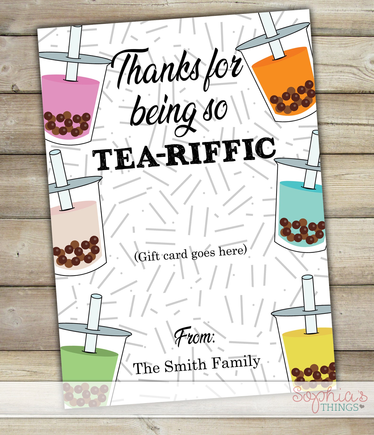 PRINTED Bubble Tea Gift Card Holder Boba Tea Thanks for Being | Etsy