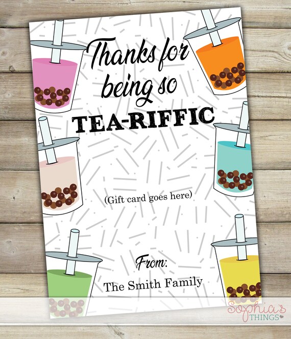 PRINTED Bubble Tea Gift Card Holder Boba Tea Thanks for Being | Etsy