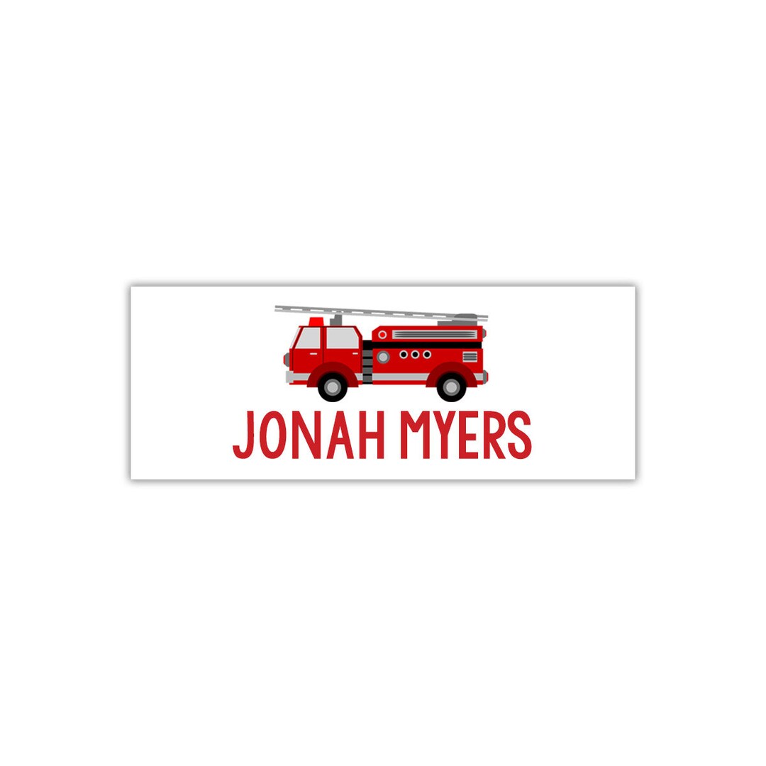 Firetruck School Supply Labels: Personalized Waterproof Name Stickers ...