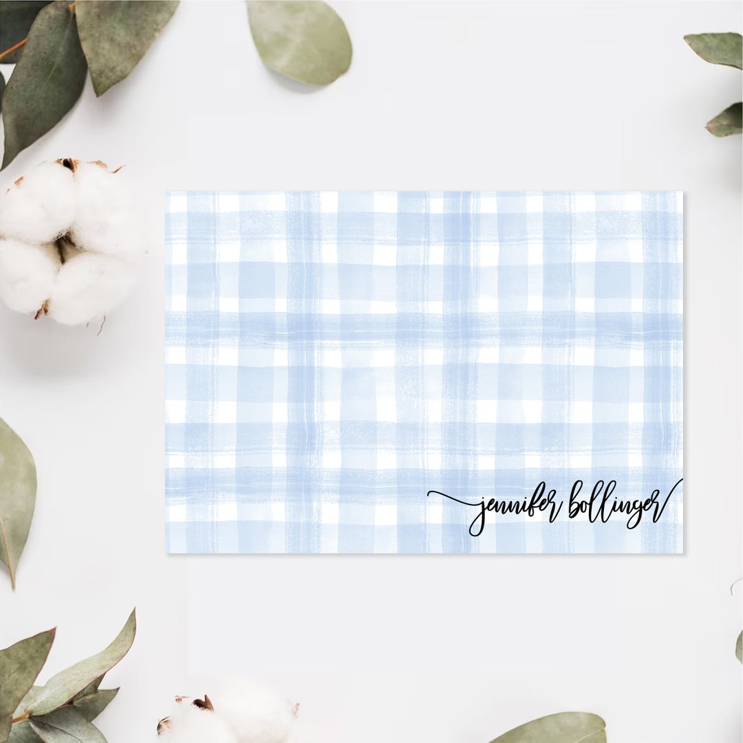 Blue Gingham Stationery Personalized Notecard Set - Etsy