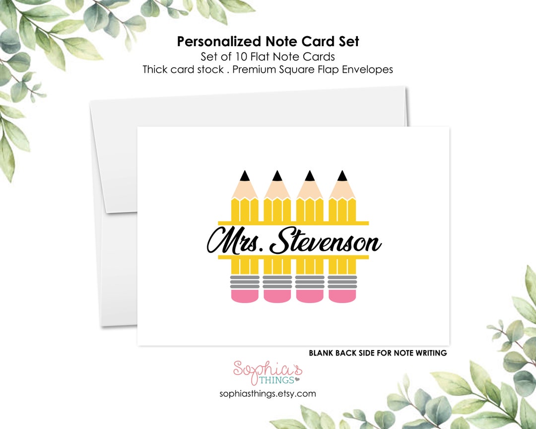 Personalized Teacher Note Card Set: Yellow Pencil Stationery - Etsy
