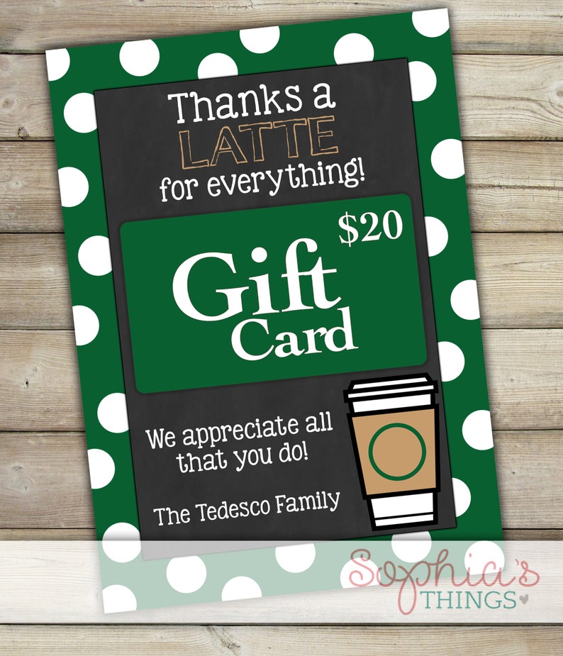 PRINTED Starbucks Gift Card Holder Thanks A Latte We Just | Etsy