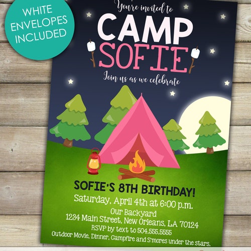 Camping Birthday Invitation Campfire Tent Camp Out Birthday | Etsy