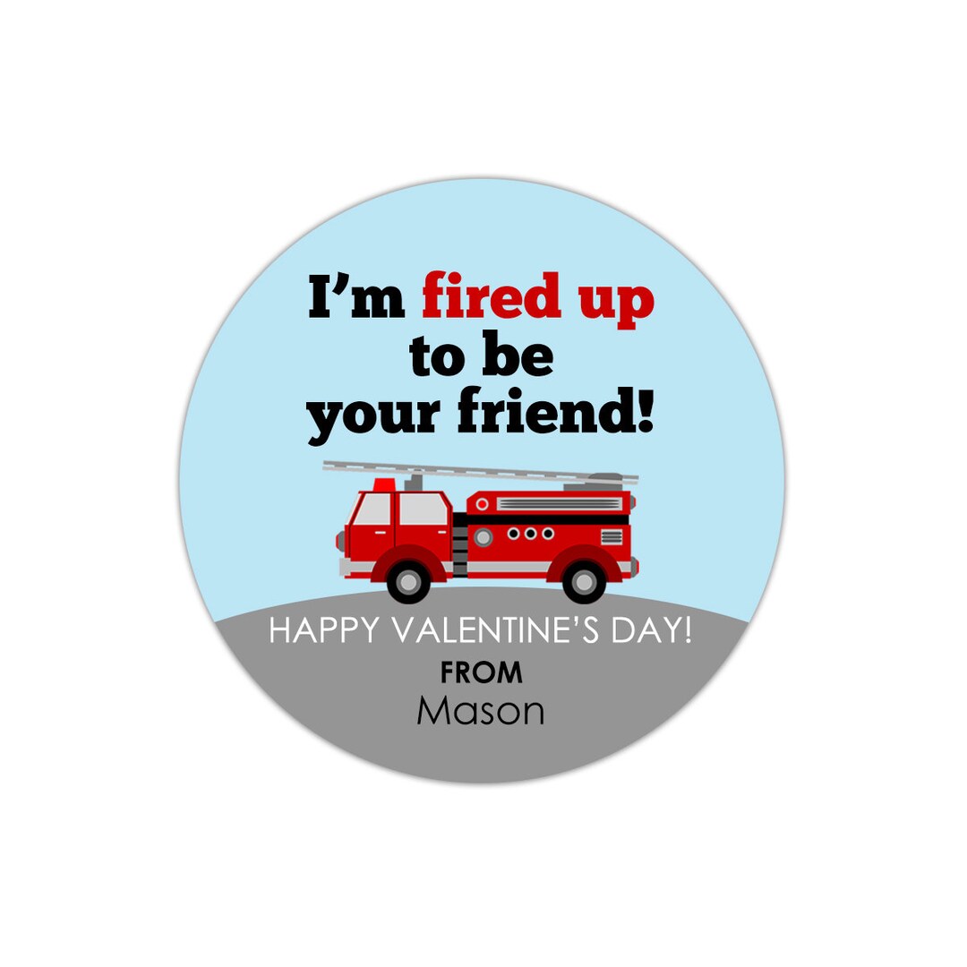 Firetruck Valentine's Day Labels, Fire Truck Valentine Stickers, Kids ...