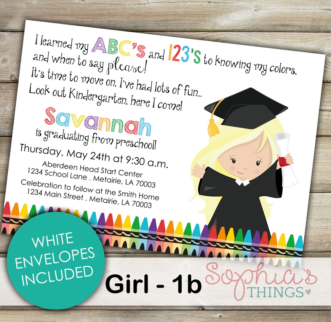 Girls Preschool Graduation Invitation, Pre-school Graduation Invite ...
