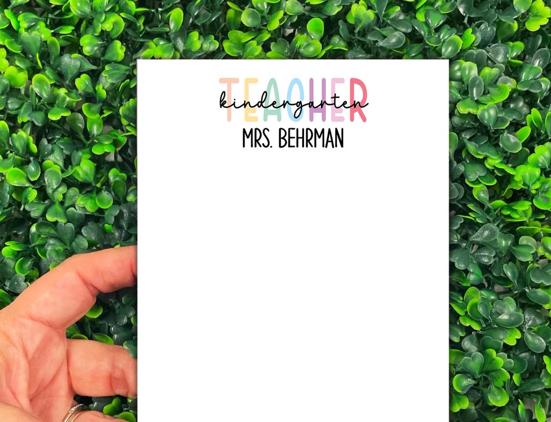 Personalized Teacher Notepad, Kindergarten Teacher Writing Pad, Kinder ...