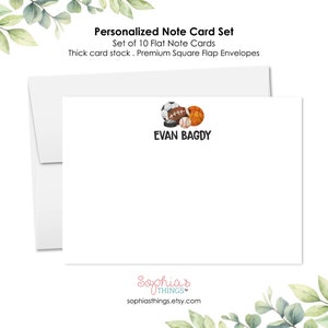 Personalized Sports Stationery Set for Boys, Kids Note Card Set, Sports ...