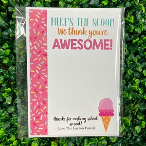 PRINTED Ice Cream Gift Card Holder, Teacher Appreciation Gift, Teacher ...