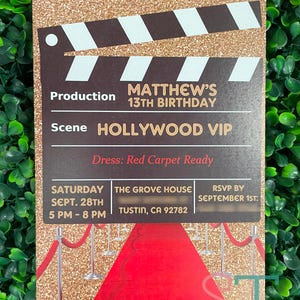 Movie Party Invitation, Hollywood Movie Birthday Party Invitation, Red ...