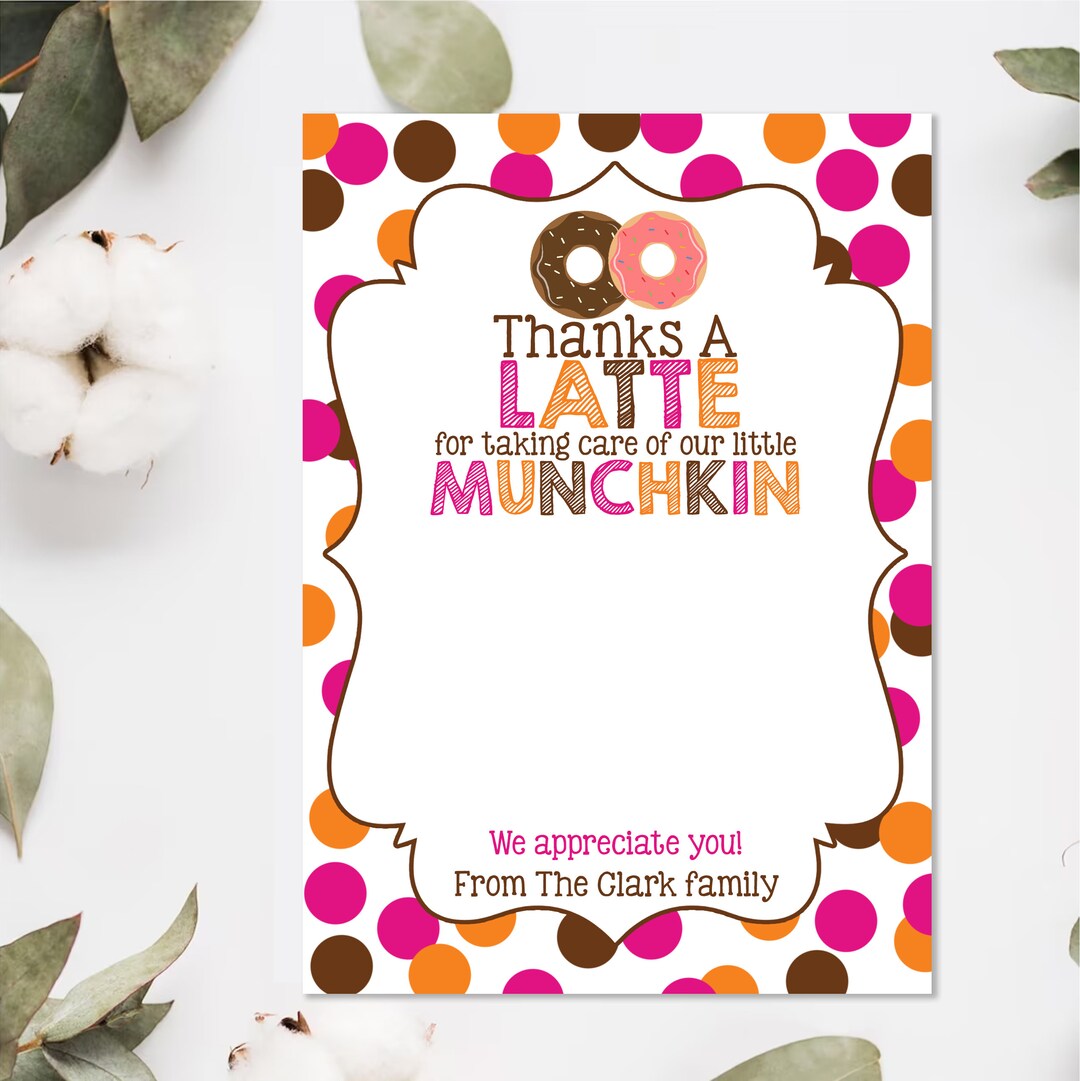 PRINTED Dunkin Donuts Gift Card Holder, Thanks A Latte for Taking Care ...