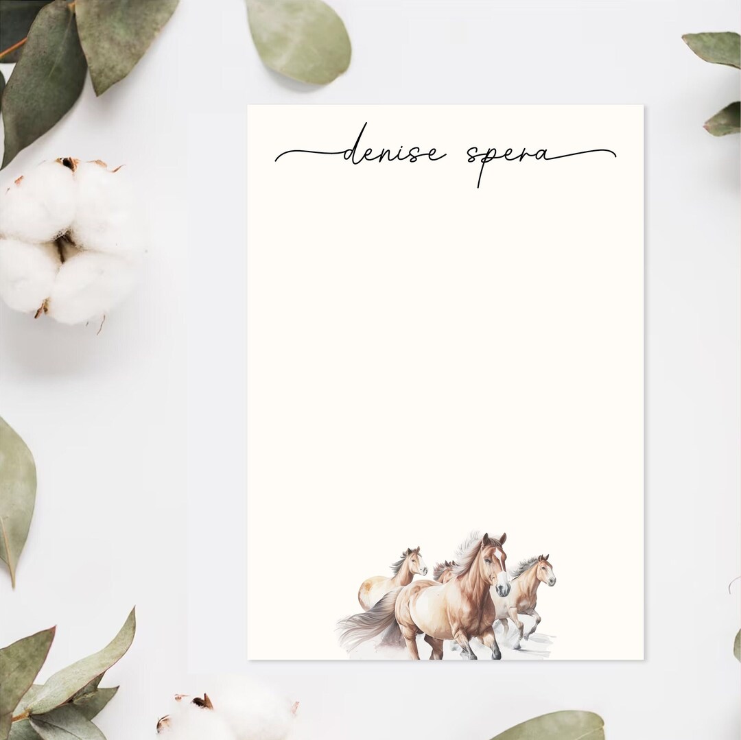 Personalized Equestrian Notepad, Personalized Stationery, Watercolor ...