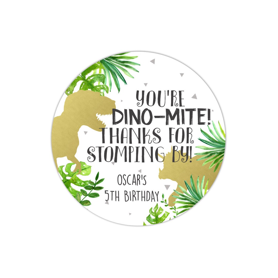 Dinosaur Birthday Thank You Labels Dinosaur Party Stickers - Etsy
