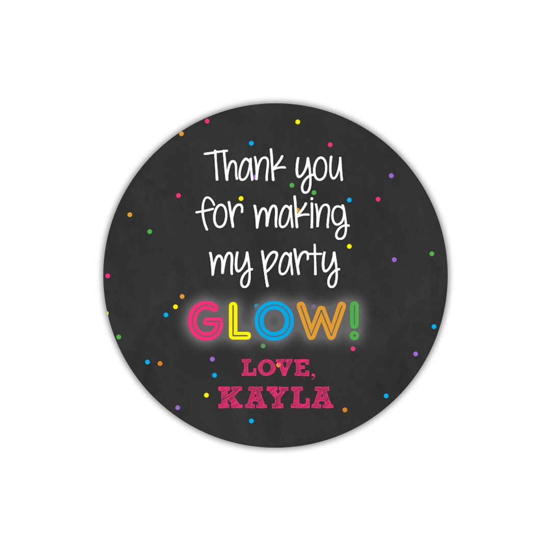 Glow Party Birthday Thank You Labels, Glow in the Dark Party Party ...