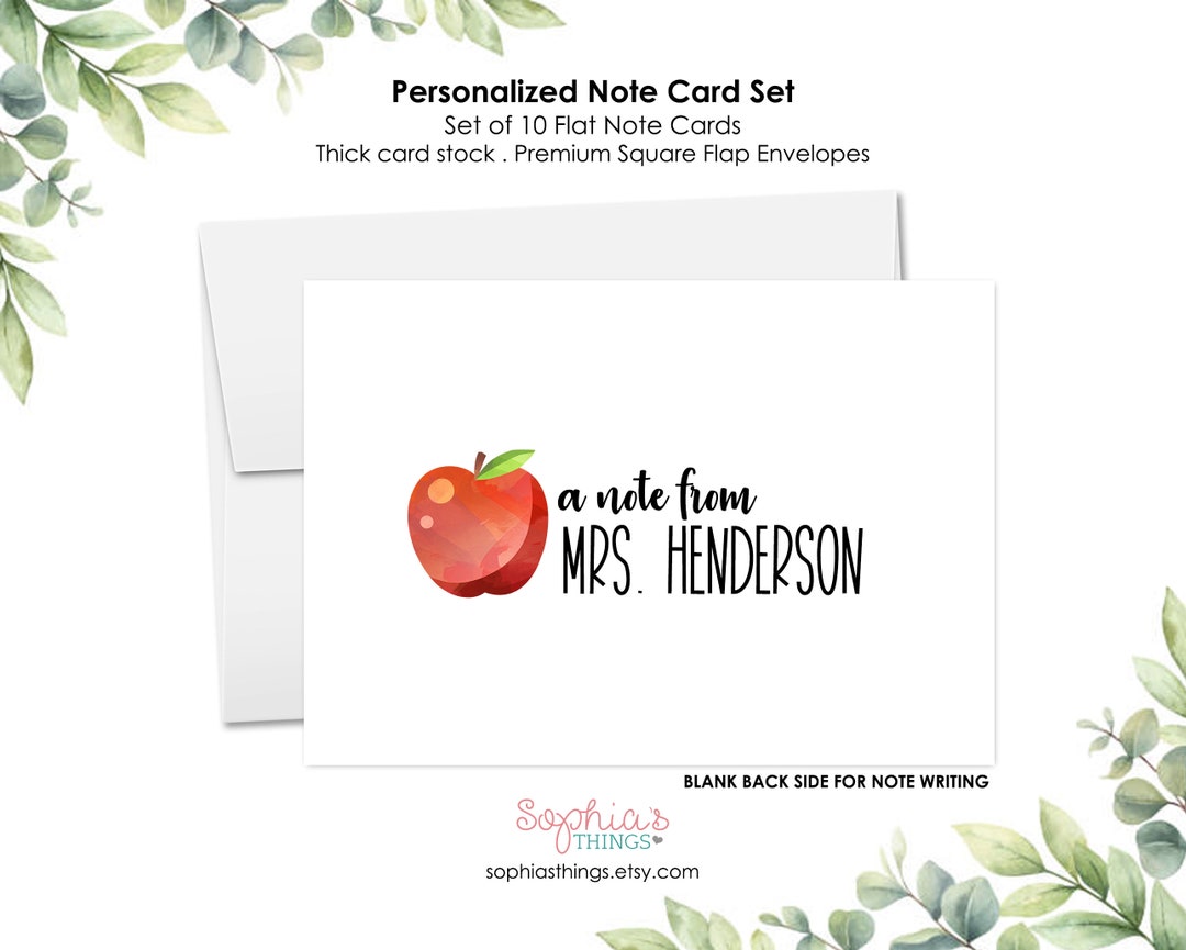 Personalized Teacher Note Card Set: Red Apple Stationery Gift - Etsy